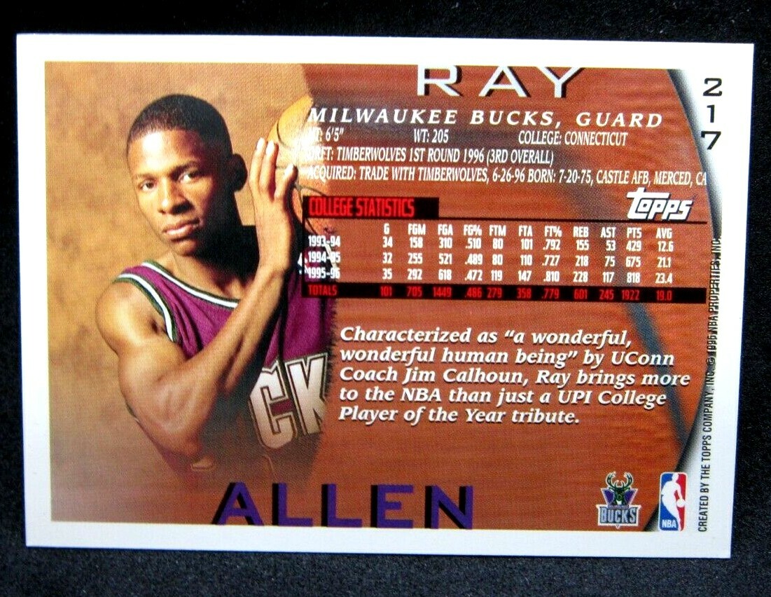 Ray Allen RC 1996-97 Topps Premiere Rookie Card#217 Gradeable!Bucks G ...
