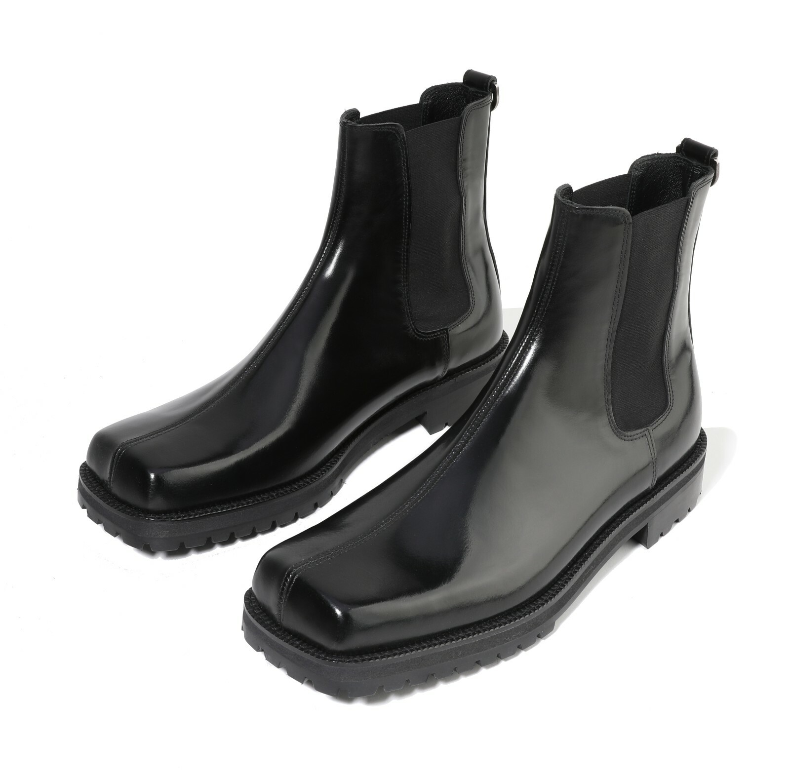 Firenze Atelier Men's Black Leather Split Square Toe Chelsea Boots ...