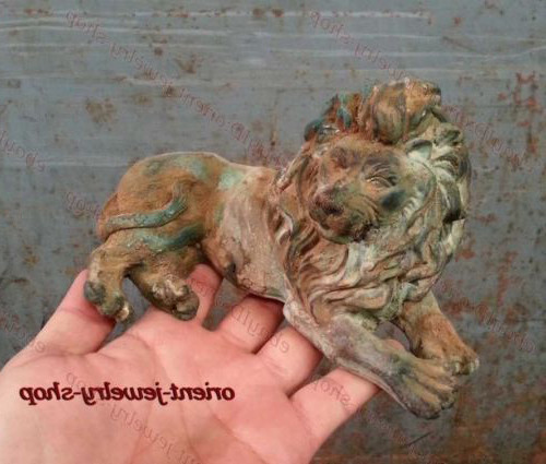Archaic earth Copper Bronze statue Lying lion Foo Dog Door lions guard ...