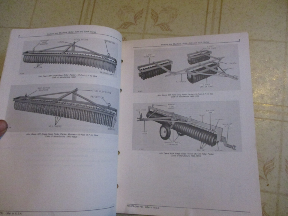 John Deere 920 920a roller packer mulcher Parts Catalog Manual pc-679 ...