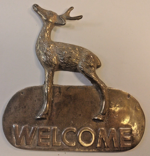 Brass Deer Welcome Sign Buck Wall Plaque Hunting Cabin Decor Vintage | eBay