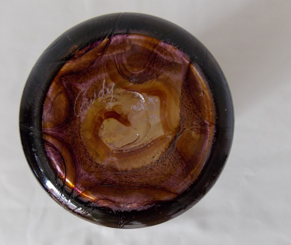 Vintage COWDY iridescent glass VASE studio art signed hand blown pontil ...