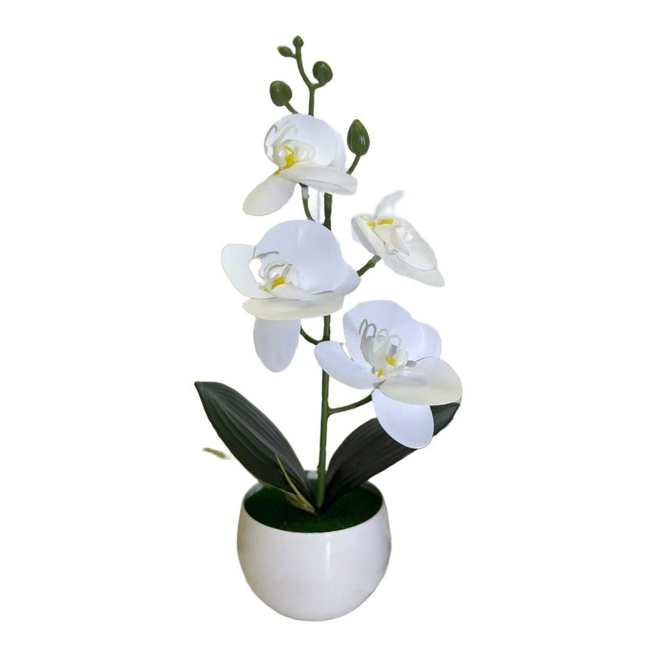 Faux Butterfly Orchid Four Flower Small Round Belly Pot Decorative ...