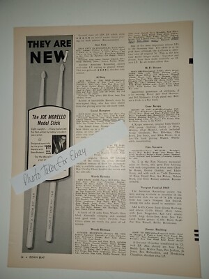 Joe Morello Ledwig Drum Sticks 1958 8x11 Magazine Ad | eBay