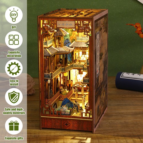 DIY Book Nook Kit 3D Wooden Puzzle Bookshelf Insert Decor with LED ...