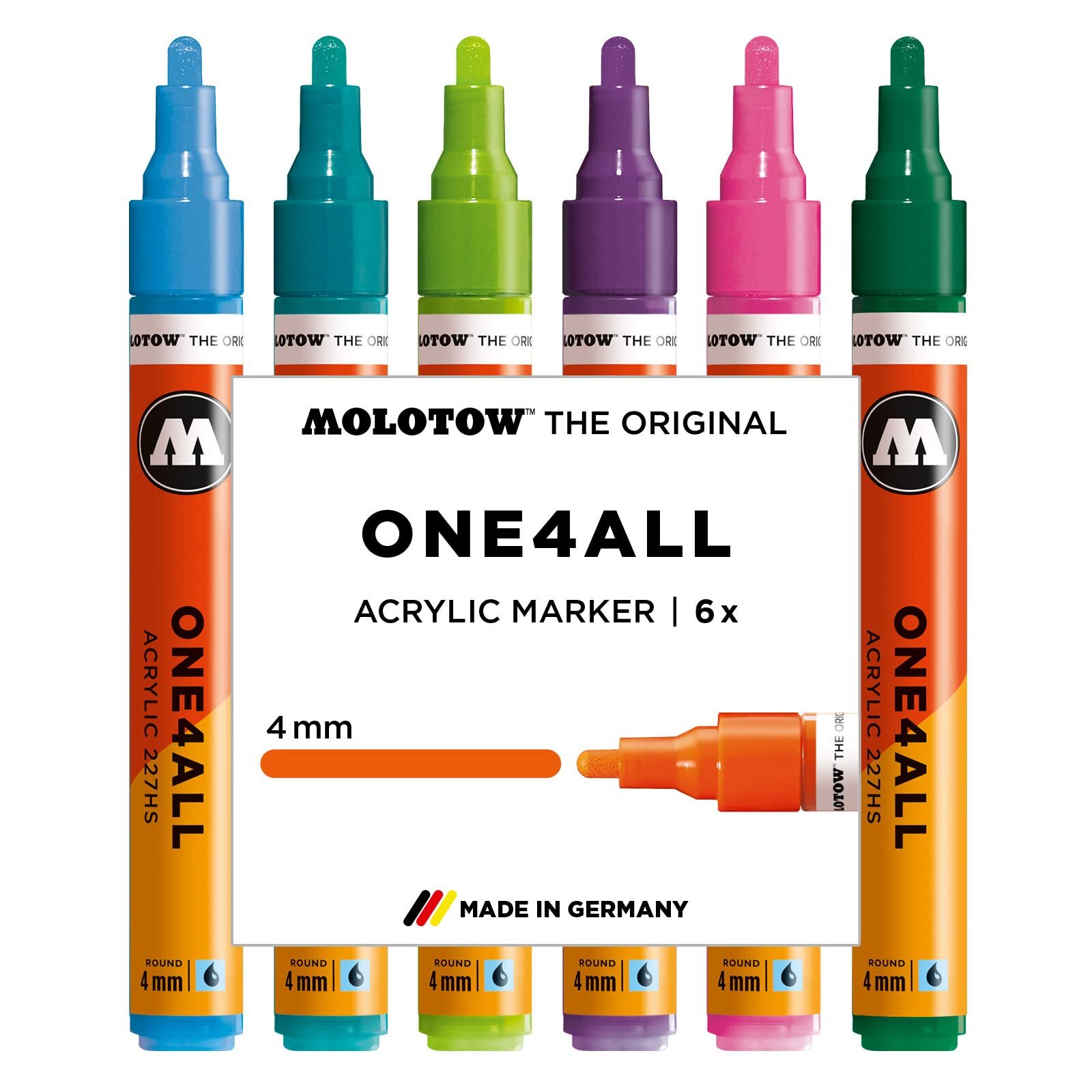 MOLOTOW ONE4ALL Acrylic Paint Marker Set, 6 Basic Colors #2, 4mm (200. ...