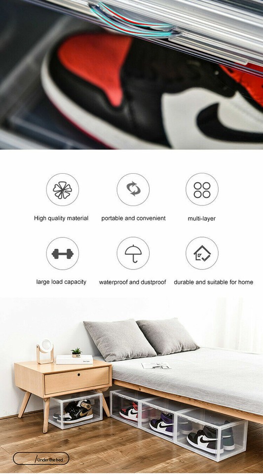 Magnetic Shoe Storage Box Drop Side/Front Sneaker Case Stackable ...