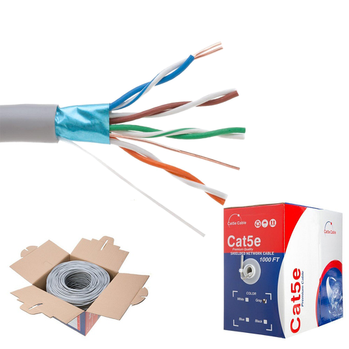 1000ft CAT5e FTP Ethernet Network Cable 24AWG CCA Solid Shielded Bulk ...