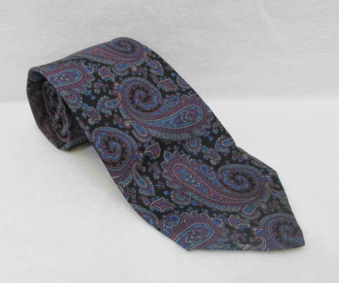 JS Blank Cotswold Mens Neck Tie Purple Blue Black Paisley Silk Hand ...