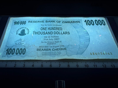 Zimbabwe 100000 Dollar Bearer Cheque Bill Banknote Money - Pre Billion ...