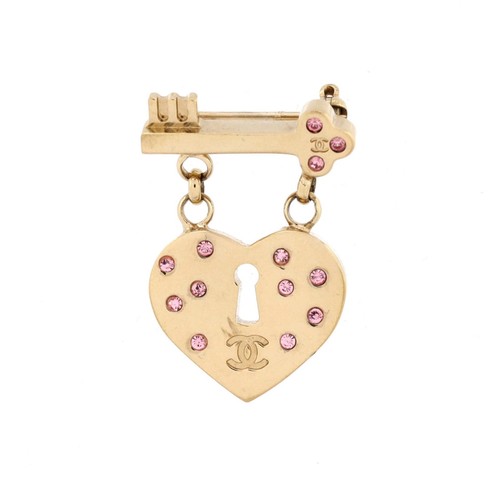 Chanel CC Heart Lock and Key Brooch Metal with Crystal | eBay