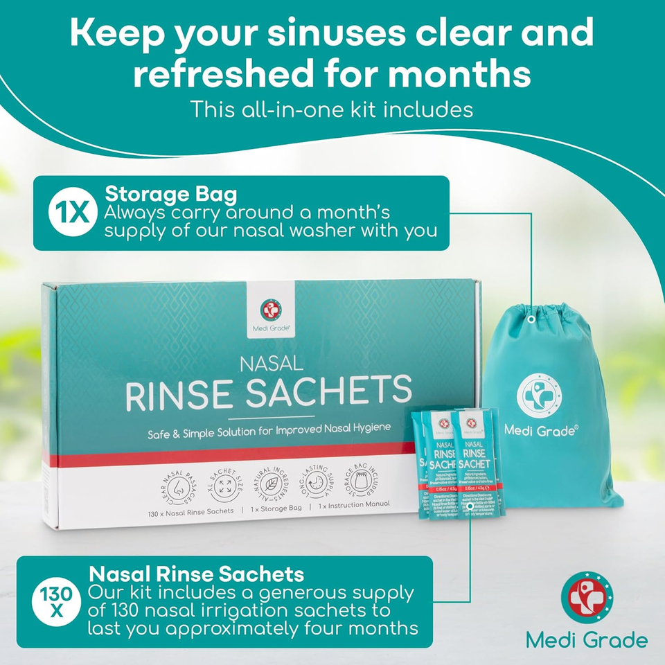 Saline Nasal Rinse Salt Sachets for Nasal Irrigation, 130 Sachets X 4 ...