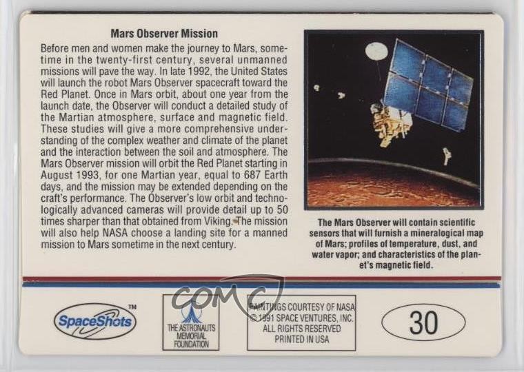 1991 Space Shots Moon Mars Mars Observer Mission #30 1m8 | eBay