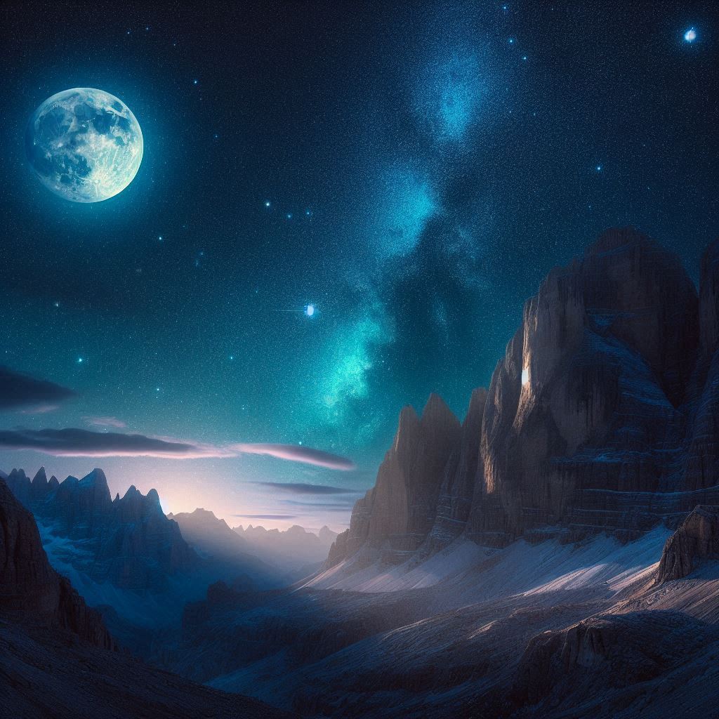 Alternate Night Sky Exaggerated Large Moon Milky Way Mountain Poster 24 ...