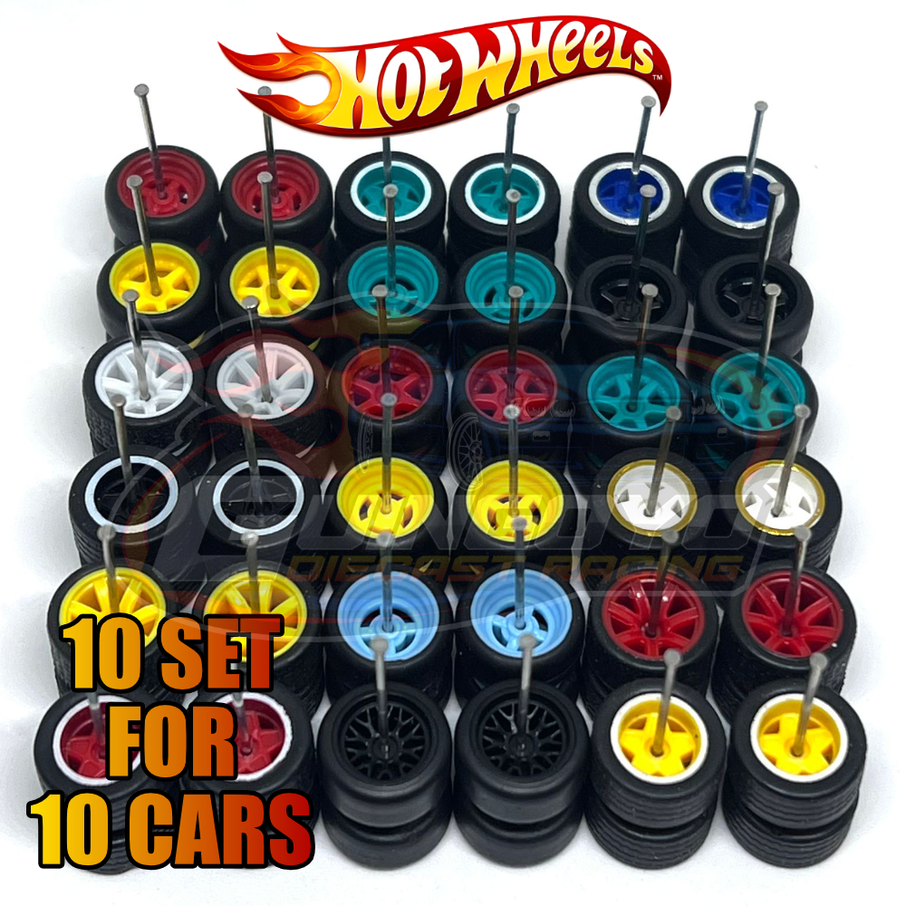 Hot Wheels 10 MIXED/RANDOM Real Riders Wheels Rims Tires Set Lot for 1/ ...