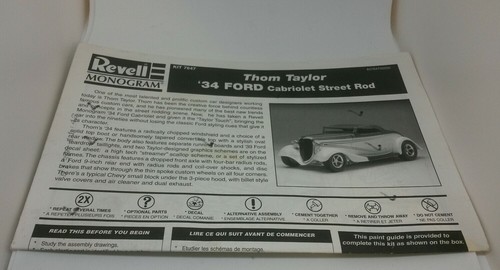 Thom Taylor 1934 34 Ford Cabriolet Revell Monogram 1:25 Model Kit 85 ...