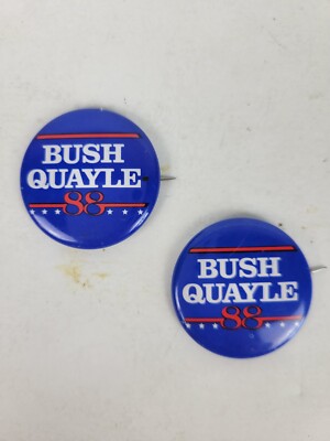 2 George H.W. Bush & Dan Quayle 88 Campaign Buttons Pin back "Bush ...