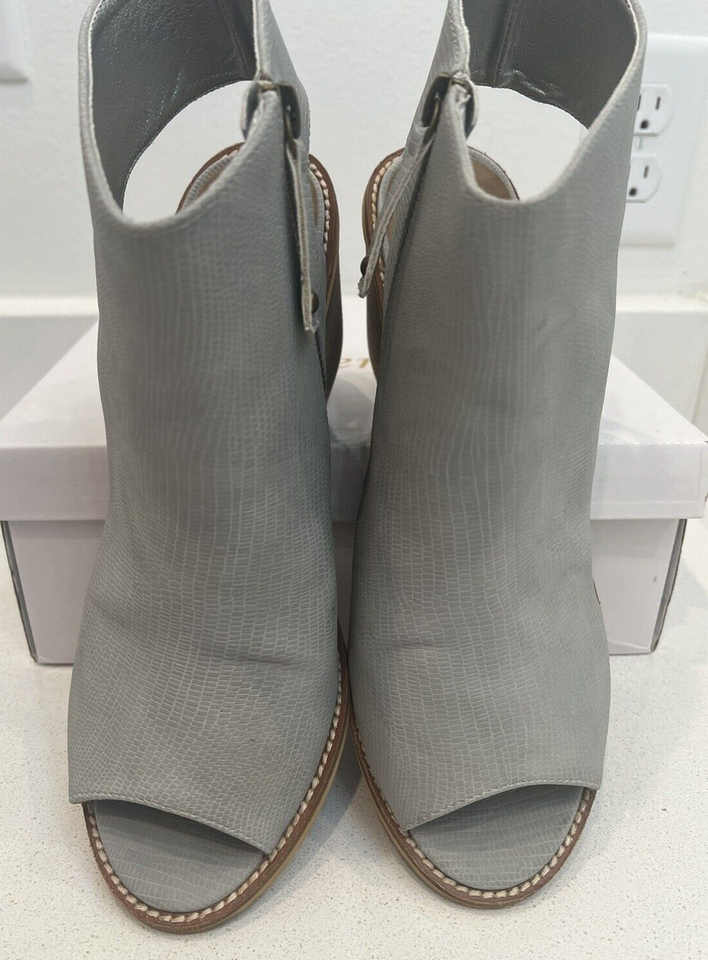 A Rider Girl Women Grey Ankle Boots Zip Closure Open Toe Chunky Heel ...