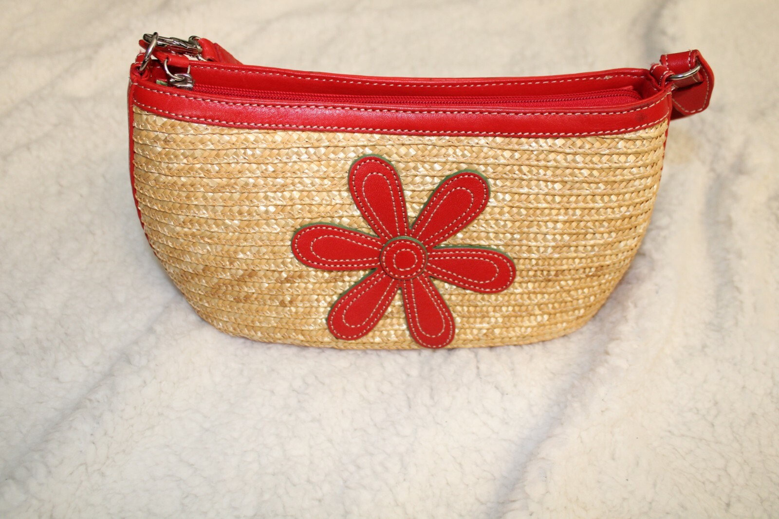 Preston & York Woven Straw & Red Leather Purse - Gem