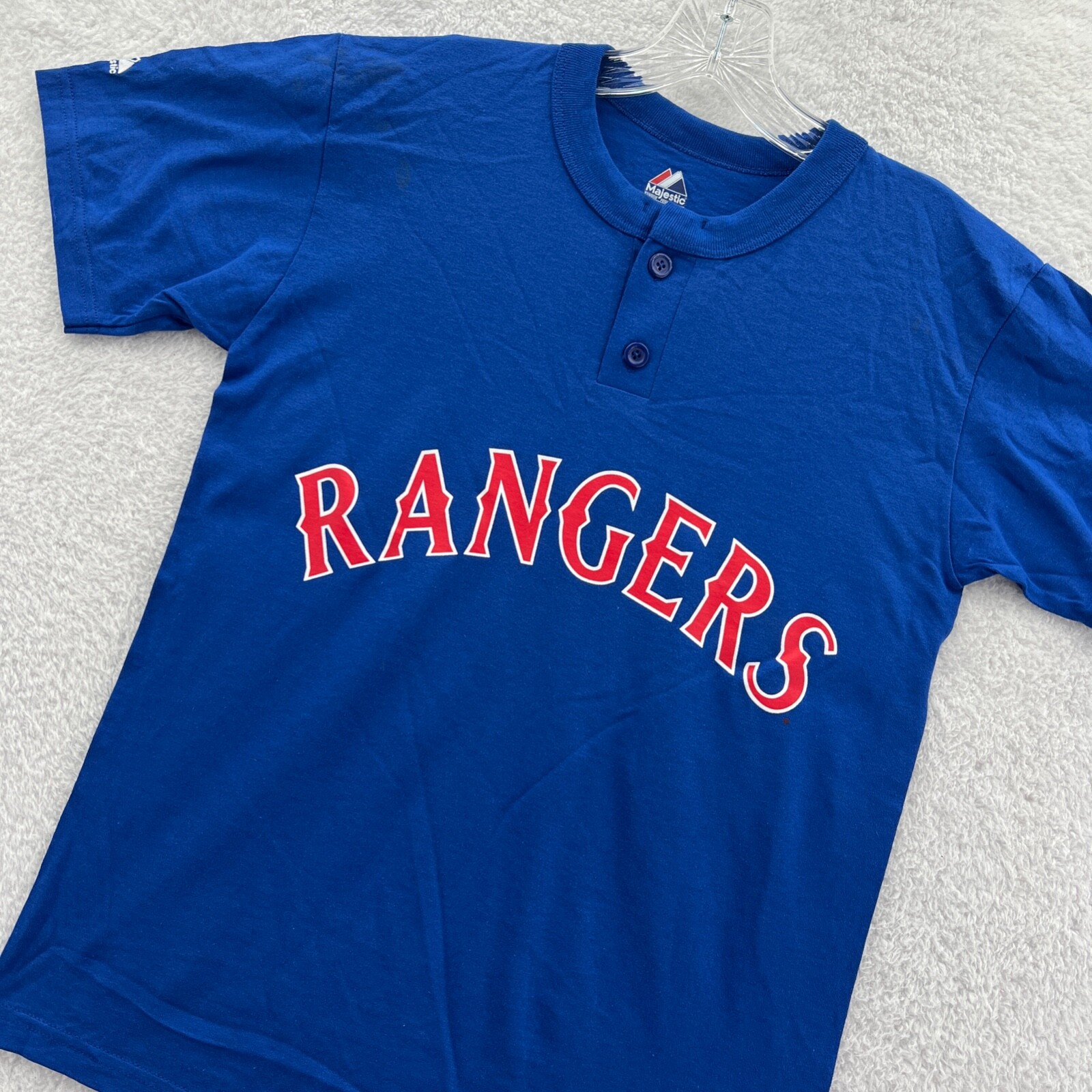 Texas Rangers Shirt Boys Large Blue MLB Jersey Henley Collar Youth ...