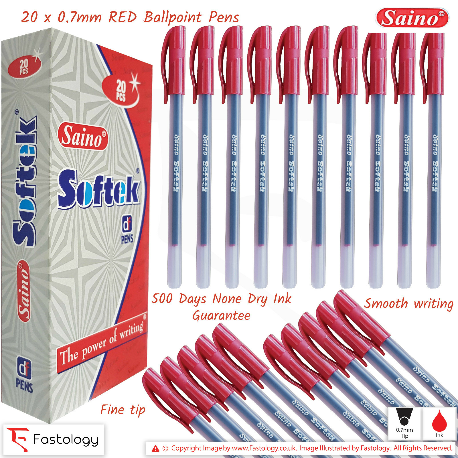 SAINO Softek 0.7mm Tip BLACK BLUE RED GREEN Ball Point Pens Fine Smooth ...