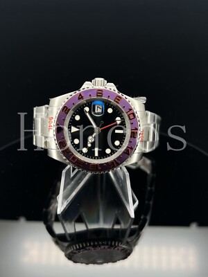 Custom Made GMT Style Watch Automatic Movement Black Dial Purple Yacht ...