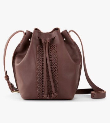 The Sak Ivy Leather Drawstring Bucket Bag Teak Classic Woven Detail ...
