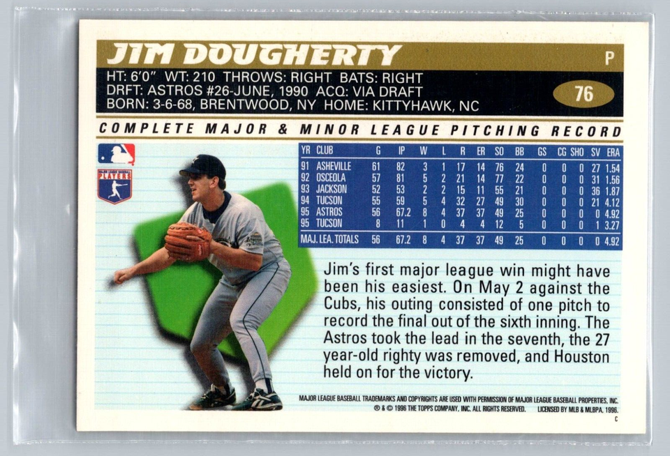 1996 TOPPS CARD # 76 Jim Dougherty - Houston Astros | eBay