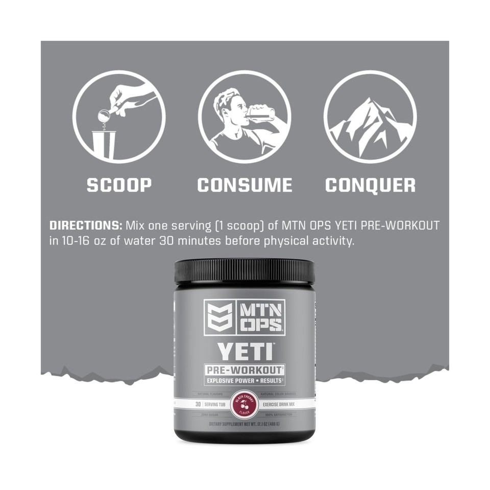 MTN OPS Yeti Monster Pre-Workout Powder Energy Drink, 30-Serving Tub ...