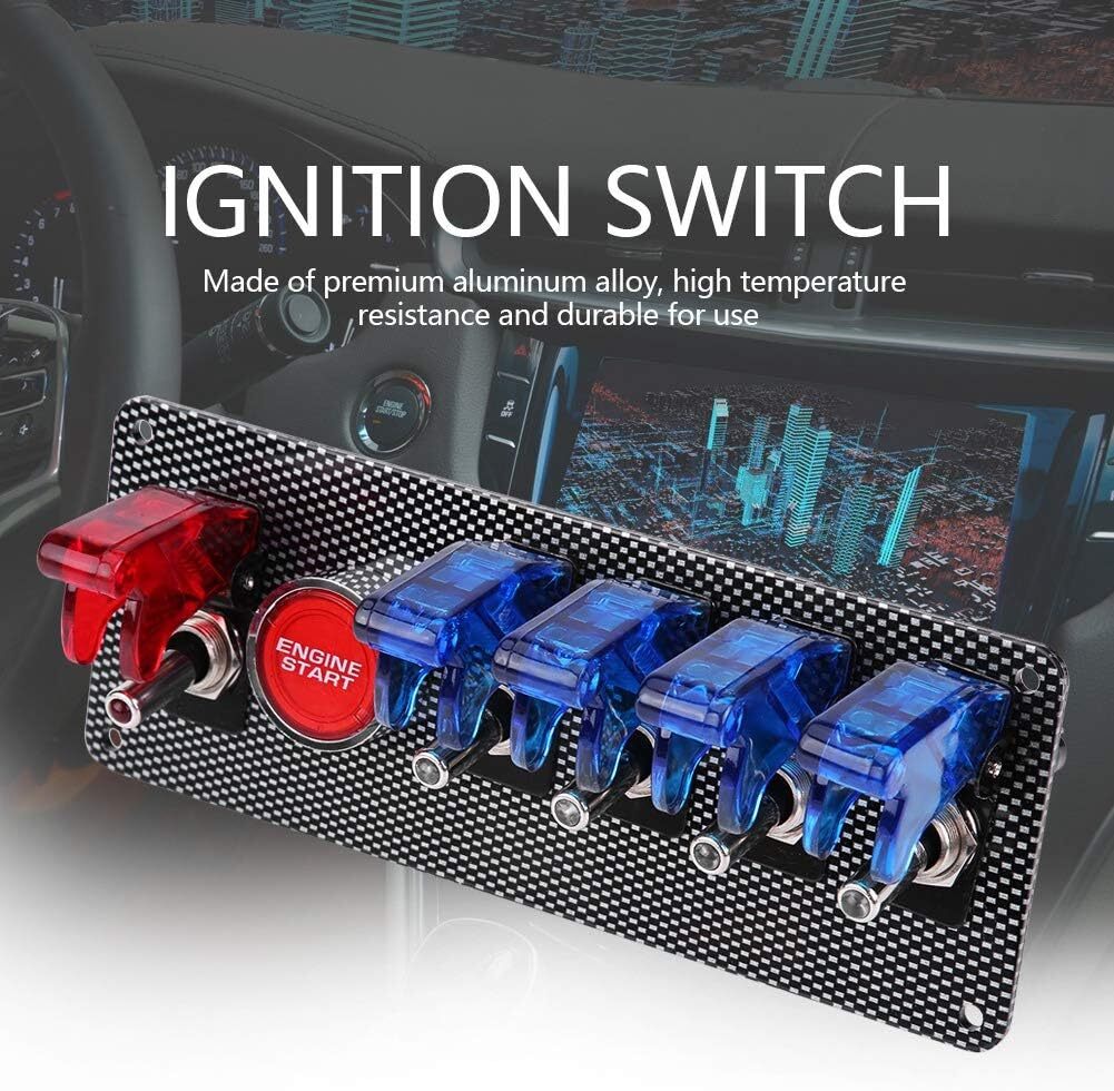 Carbon Ignition Switch Panel Engine Start Push Button LED 12V Toggle ...