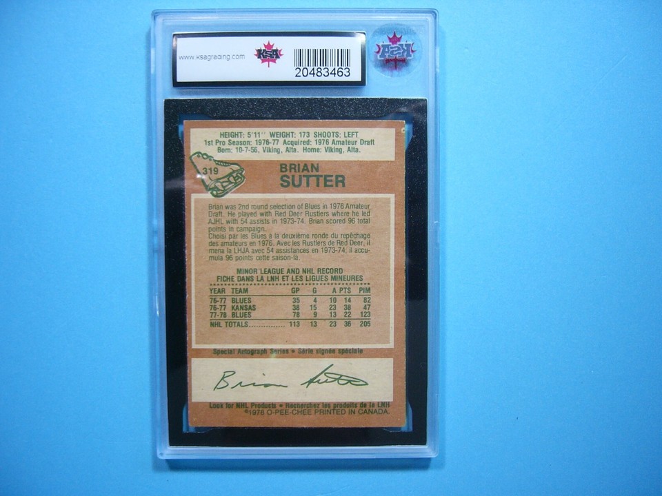 1978/79 O-PEE-CHEE NHL HOCKEY CARD #319 BRIAN SUTTER ROOKIE KSA 7 NM ...