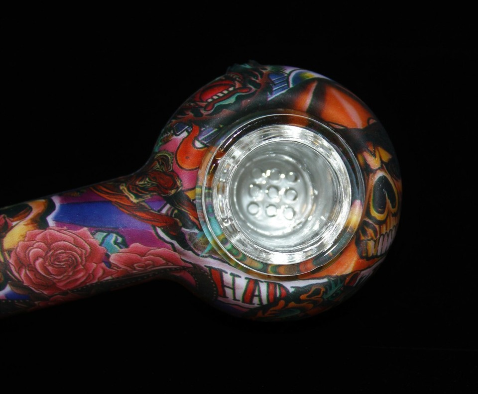 4" TATTOO SILICONE Pipe Tobacco Smoking Pipe w/ EXTRA BOWL Pipe | eBay