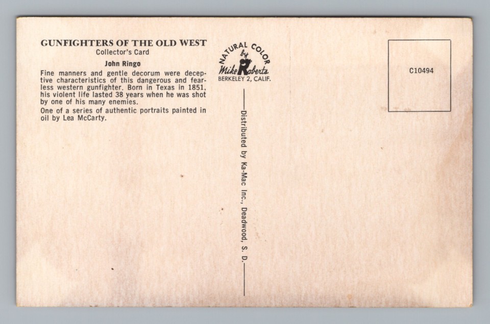 John Ringo Gunfighter of the Old West Portrait Vintage Postcard | eBay