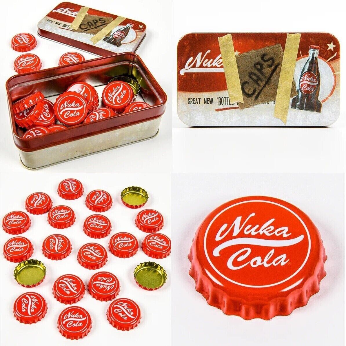 Fallout 3 4 76 New Vegas 20 Nuka Cola Bottle Caps + Tin Box Case ...