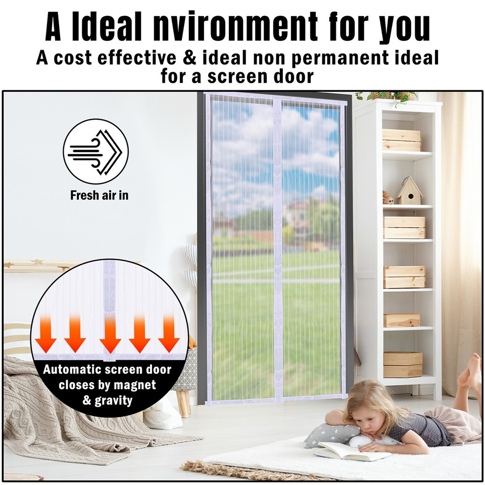 2x Magnetic Screen Door Mesh Hand-Free Net For Mosquito Fly Insect Bug ...