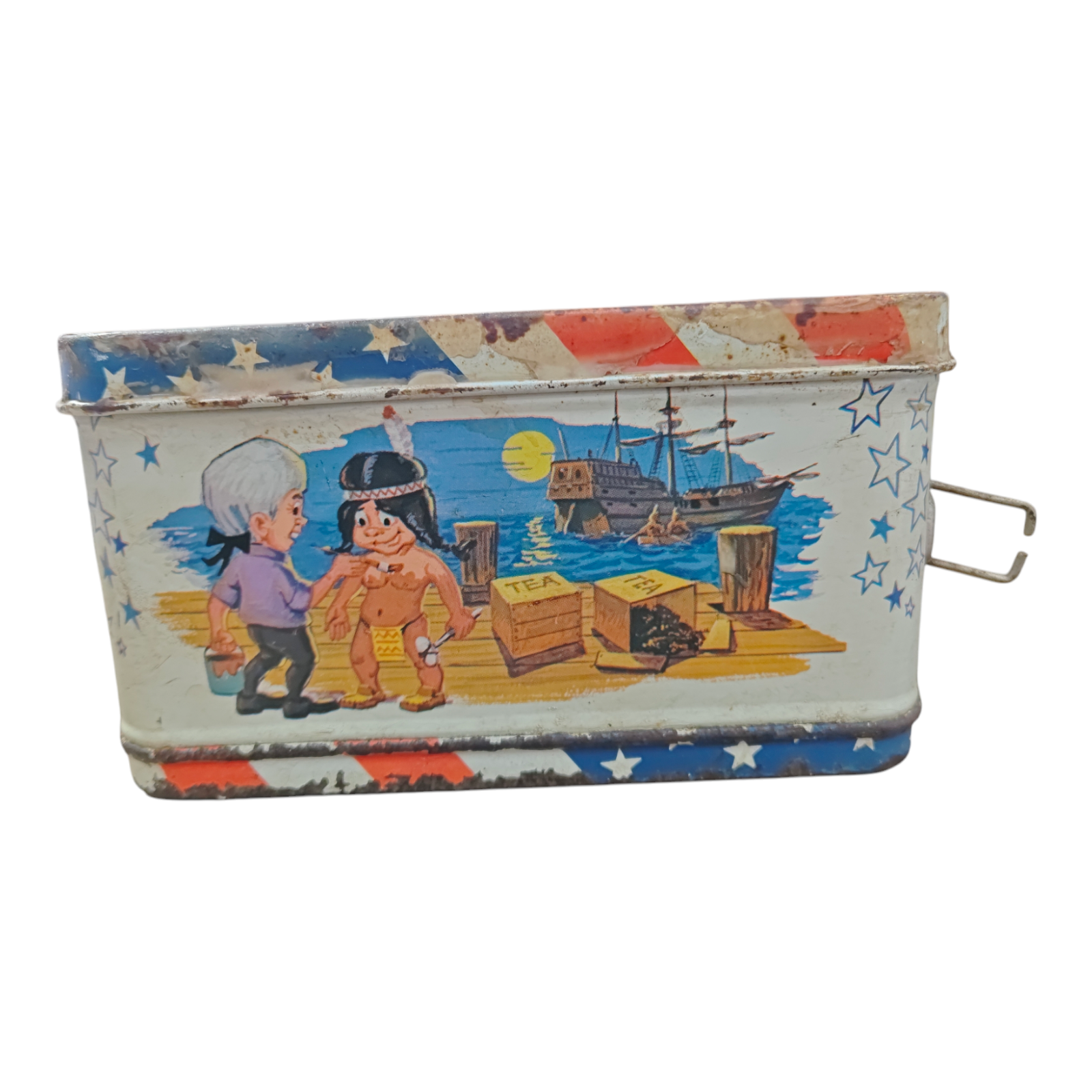 Vintage Old Antique Iron Multi-Color Embossed Back In 76 Lunch Box ...