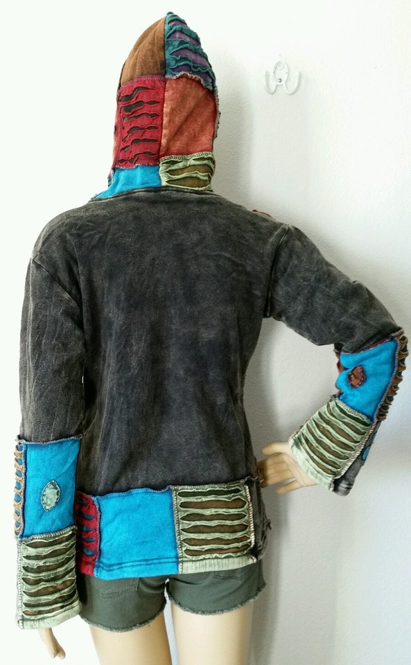 FJ COTTON FLEECE JACKET NEPAL : Handmade Ribs Floral Hippie Bohemian ...