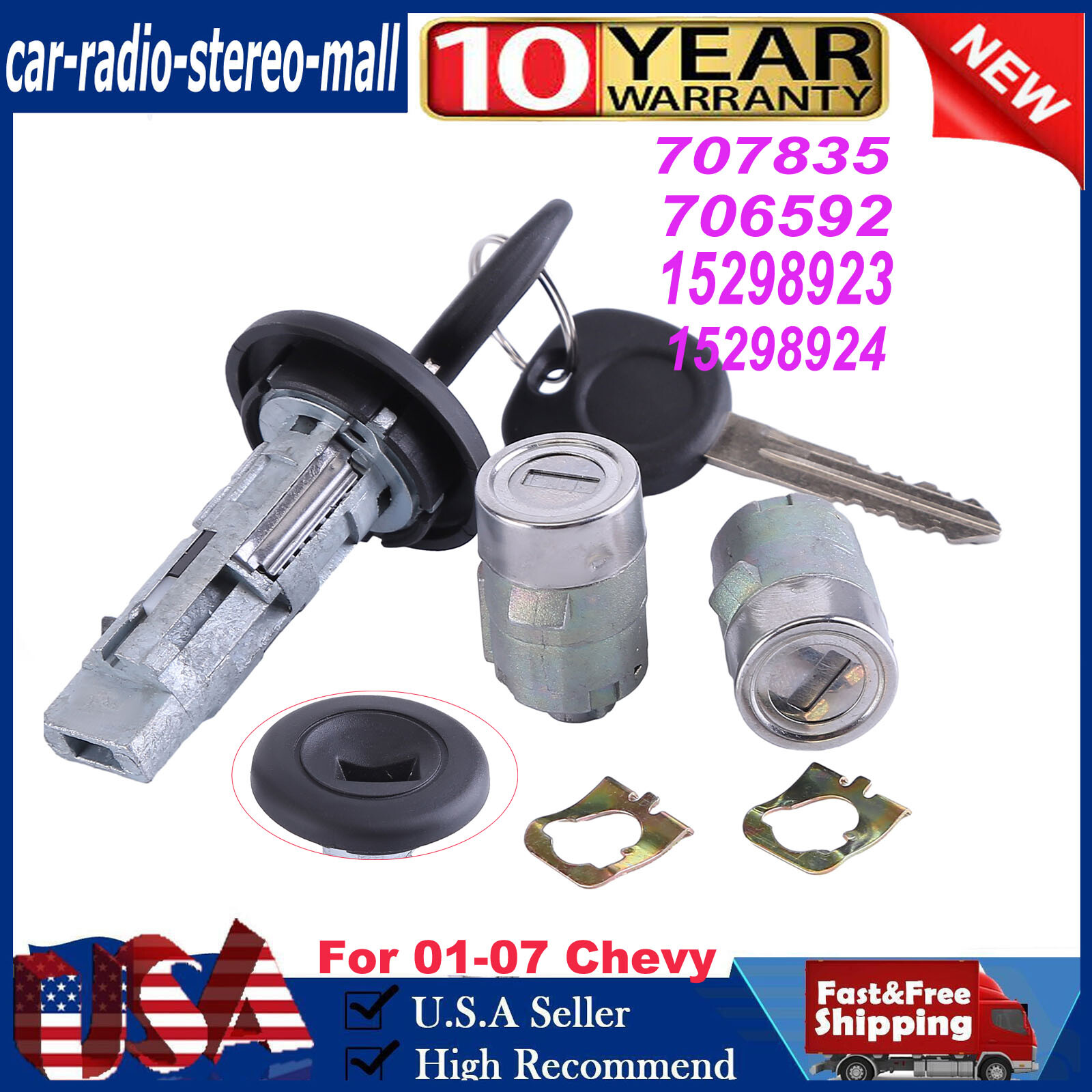 For 01-07 Chevy Ignition Key Switch Cylinder&2 Door Lock Set 2 SAME ...