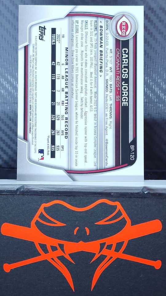 Carlos Jorge 2023 1st Bowman Prospects #BP-120 - Reds RC | eBay