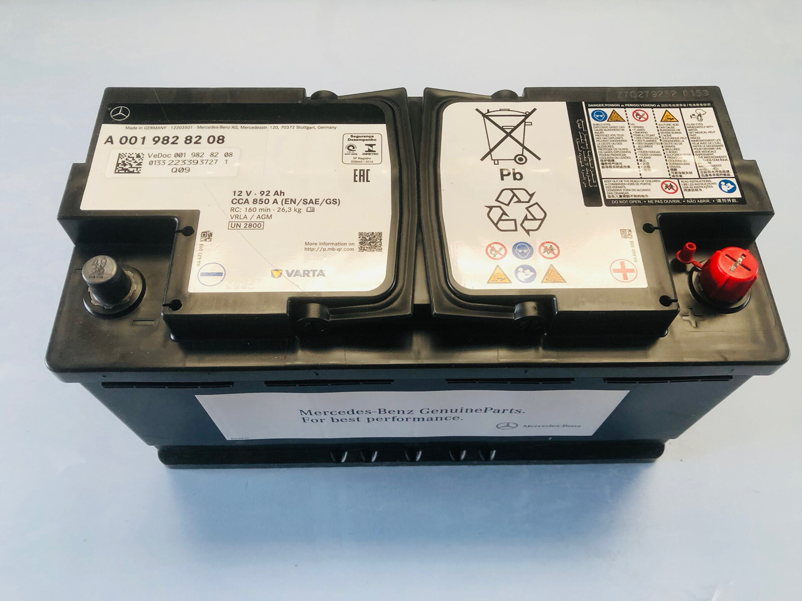 Original Mercedes AGM Autobatterie Starterbatterie 12V 92Ah 95Ah 850A ...