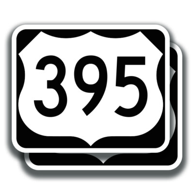 U.S. ROUTE 395 DECAL 2 Stickers Road Sign Bogo Highway Car Truck Bumper ...