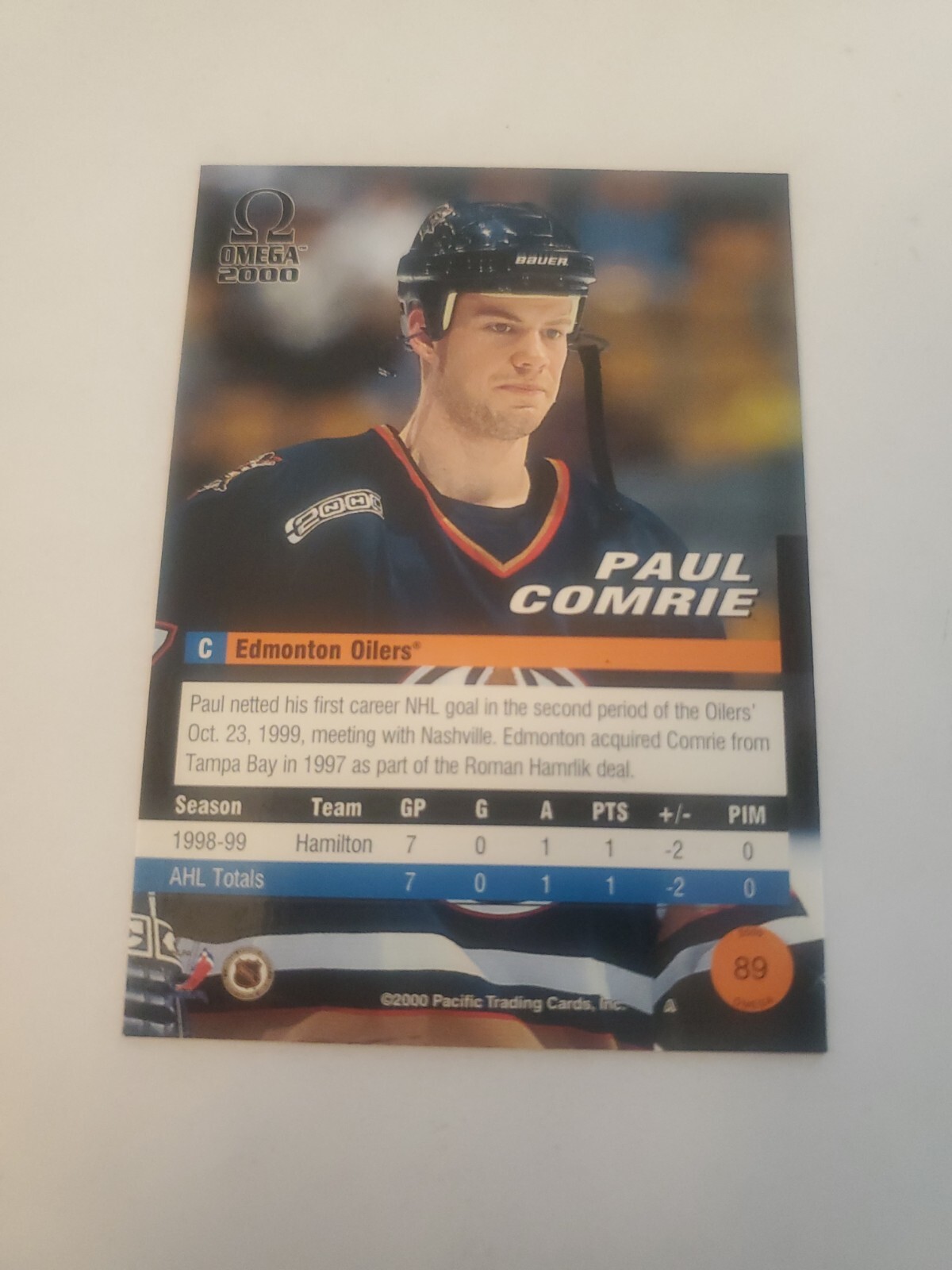1999-00 Pacific Omega Oilers Hockey Card #89 Paul Comrie Rookie | eBay