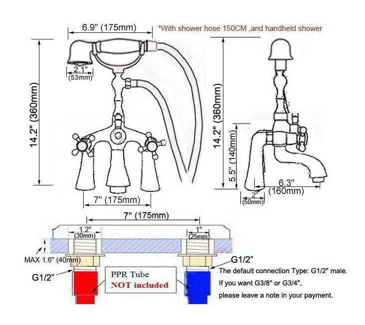 Gold Color Brass Deck Mounted Bathroom Claw foot Tub Faucet Mixer Tap ...