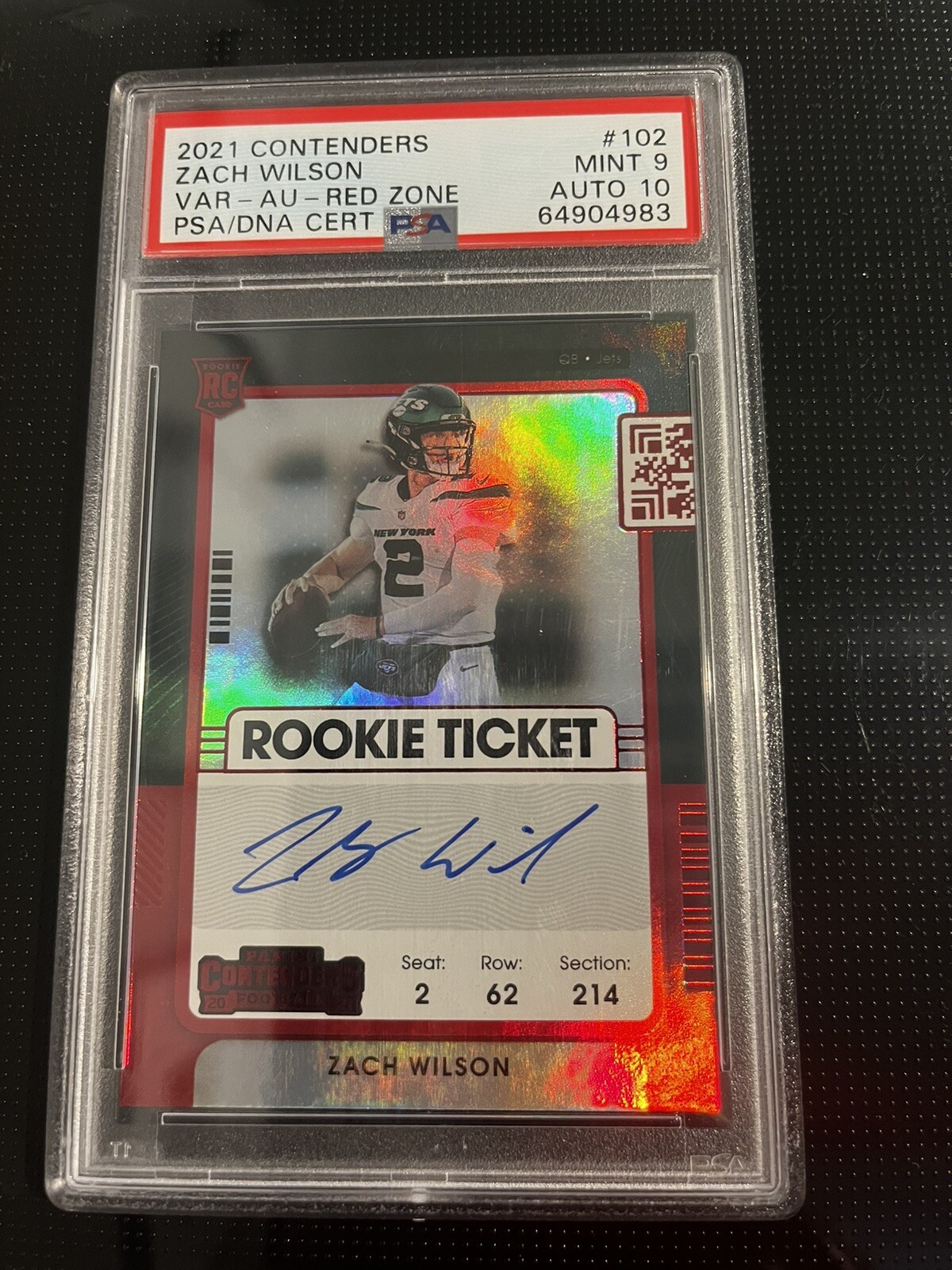ZACH WILSON 2021 PANINI CONTENDERS RED ZONE ROOKIE TICKET AUTO RC PSA 9 ...