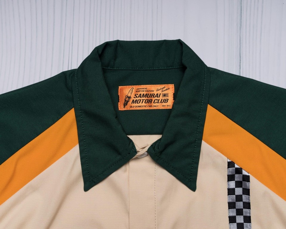 Samurai Jeans Two Tone Beige Green Short Sleeve Work Shirt XXL Runs ...