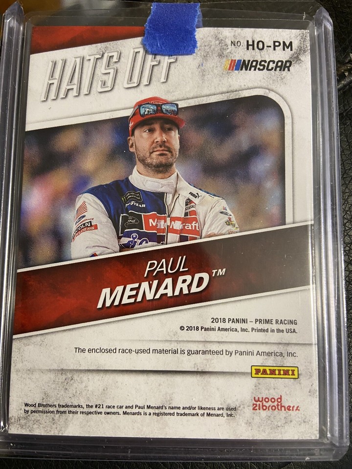 Paul Menard Hats Off Race Used Materials card | eBay