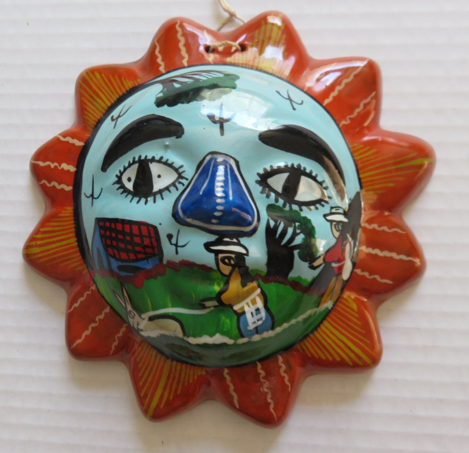 2 Mexican Folk Art Sun Face Wall Hanging 7" Terracotta Clay Pottery | eBay