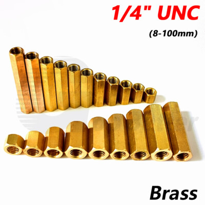 1/4" UNC x 8-100mm Brass Hexagon Full Nuts Hex Spacers Stud Connector ...