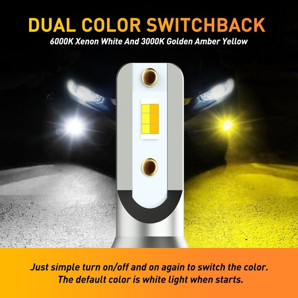 Switchback H11 H16 LED Fog Driving Bulbs Light Super Bright White Amber ...