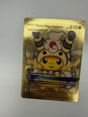 Pikachu Mega Ampharos Tag Cosplay Gold Foil Pokemon Fan Art Card HP610 ...